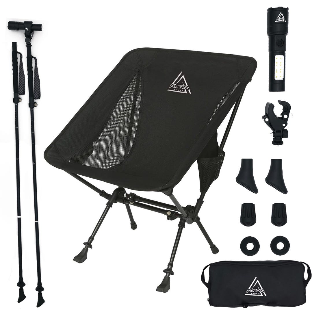 3-in-1 Trekking Poles With Chair & Mounted Flashlight – Lightweight ...
