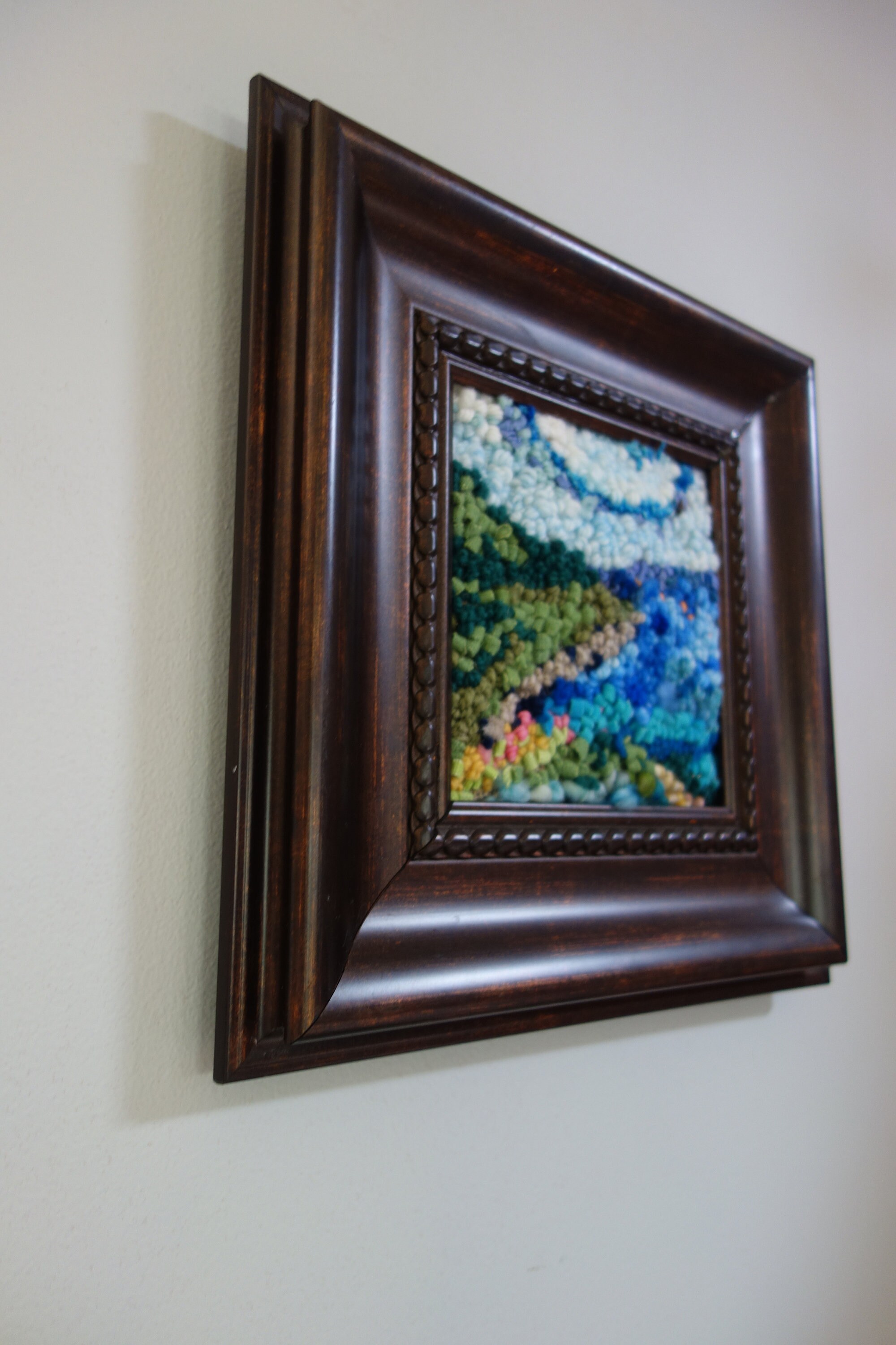 Hand Hooked Small Framed Rug Hook Wall Hanging 