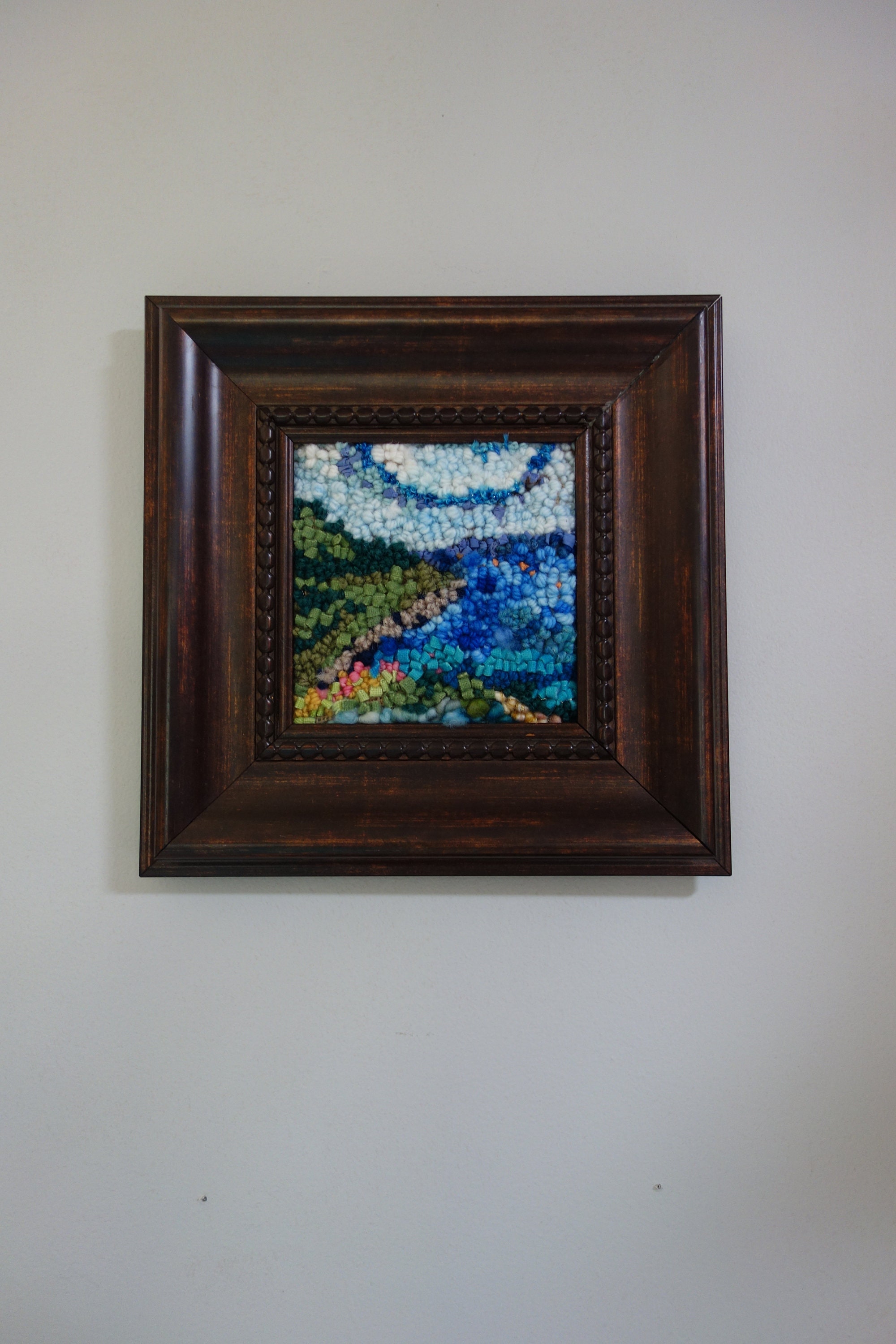 Hand Hooked Small Framed Rug Hook Wall Hanging 