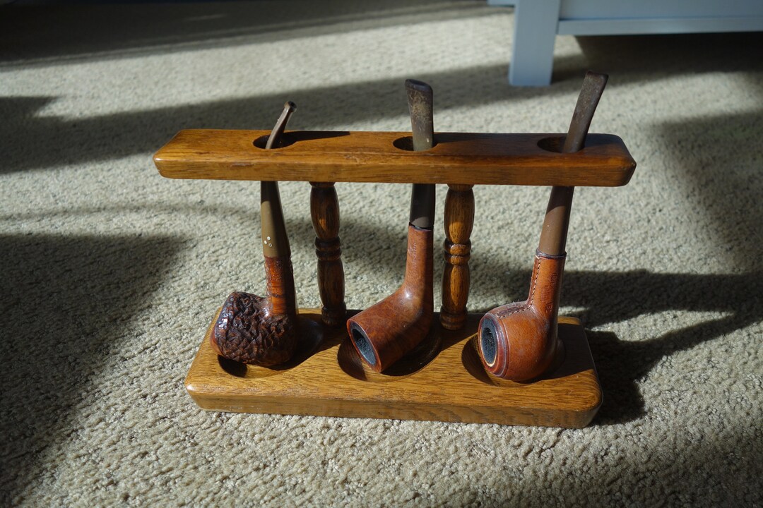 Vintage Swank Wood Pipe Stand and Assortment Vintage Pipes With Tobacco ...