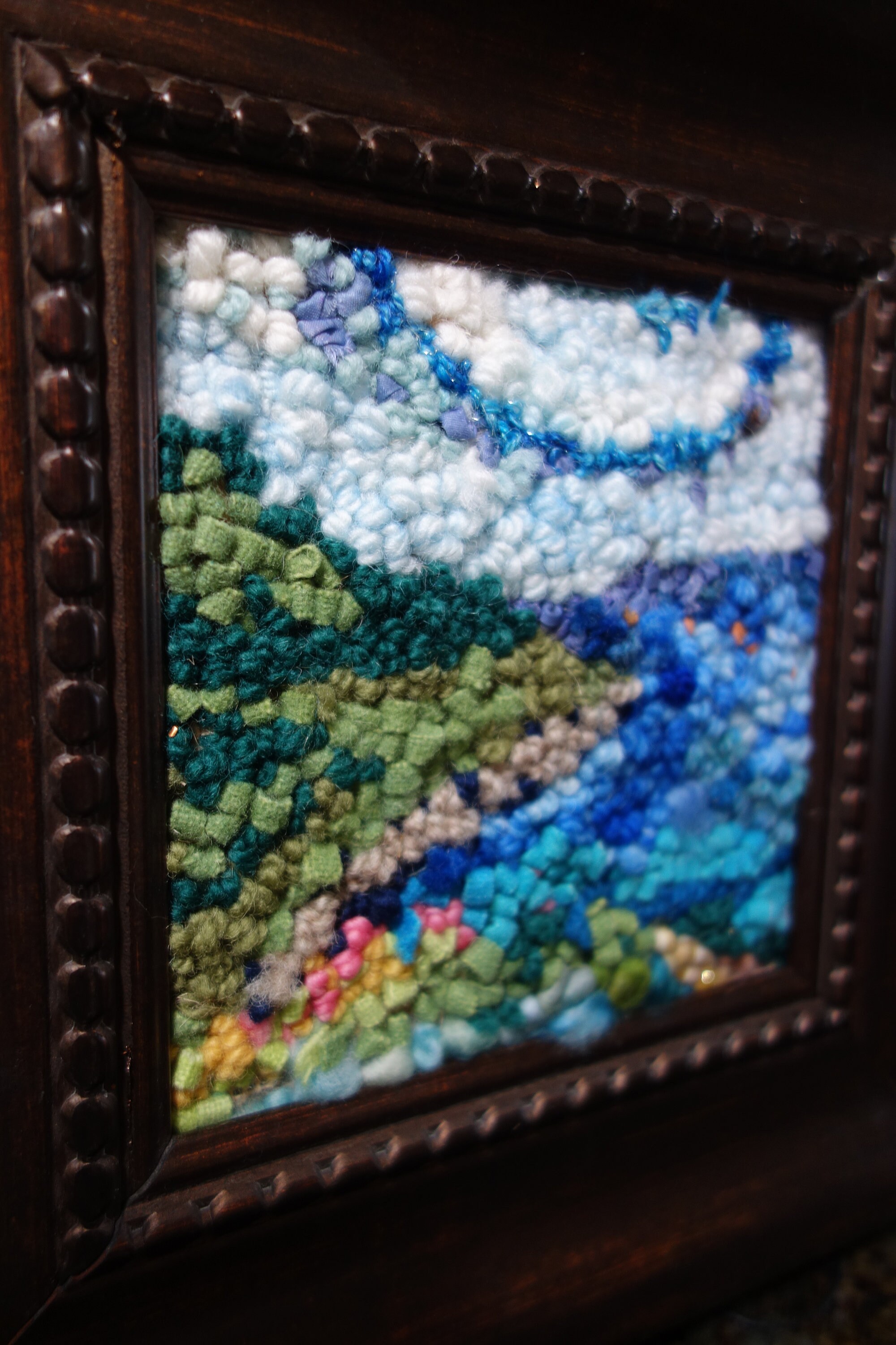 Hand Hooked Small Framed Rug Hook Wall Hanging 