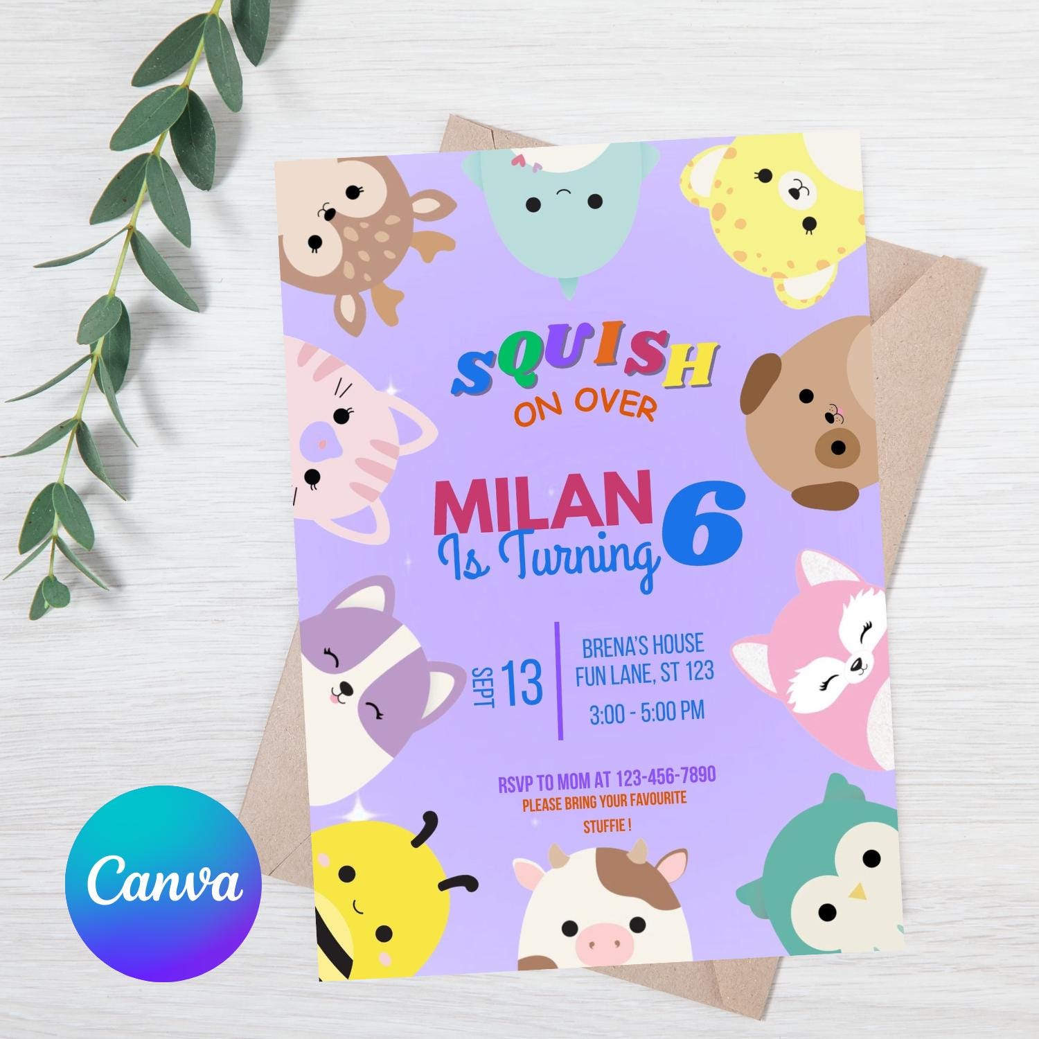 Squishmallow Birthday Invitation, Squishmallow Invitation, Squish ...
