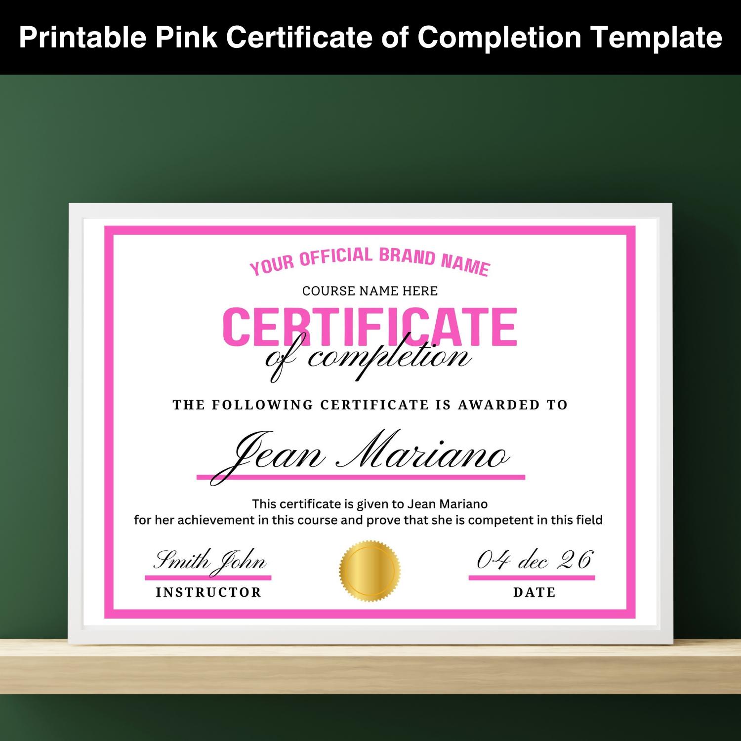 Pink Certificate of Completion Template, MUA, Nail Tech, Hairstylist ...