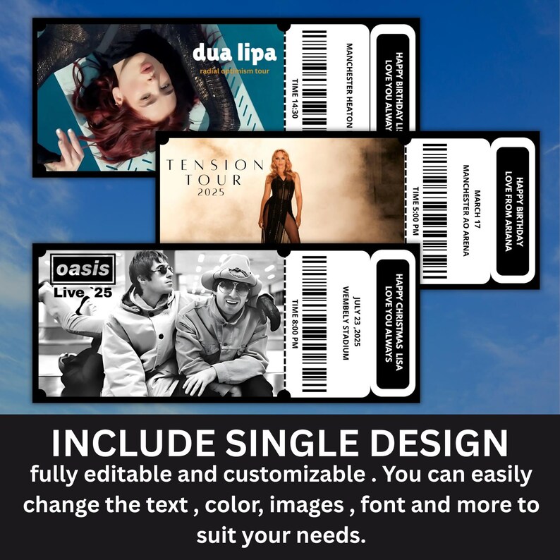 Editable Concert Ticket Template, Custom Concert Ticket Gift, DIY Event ...