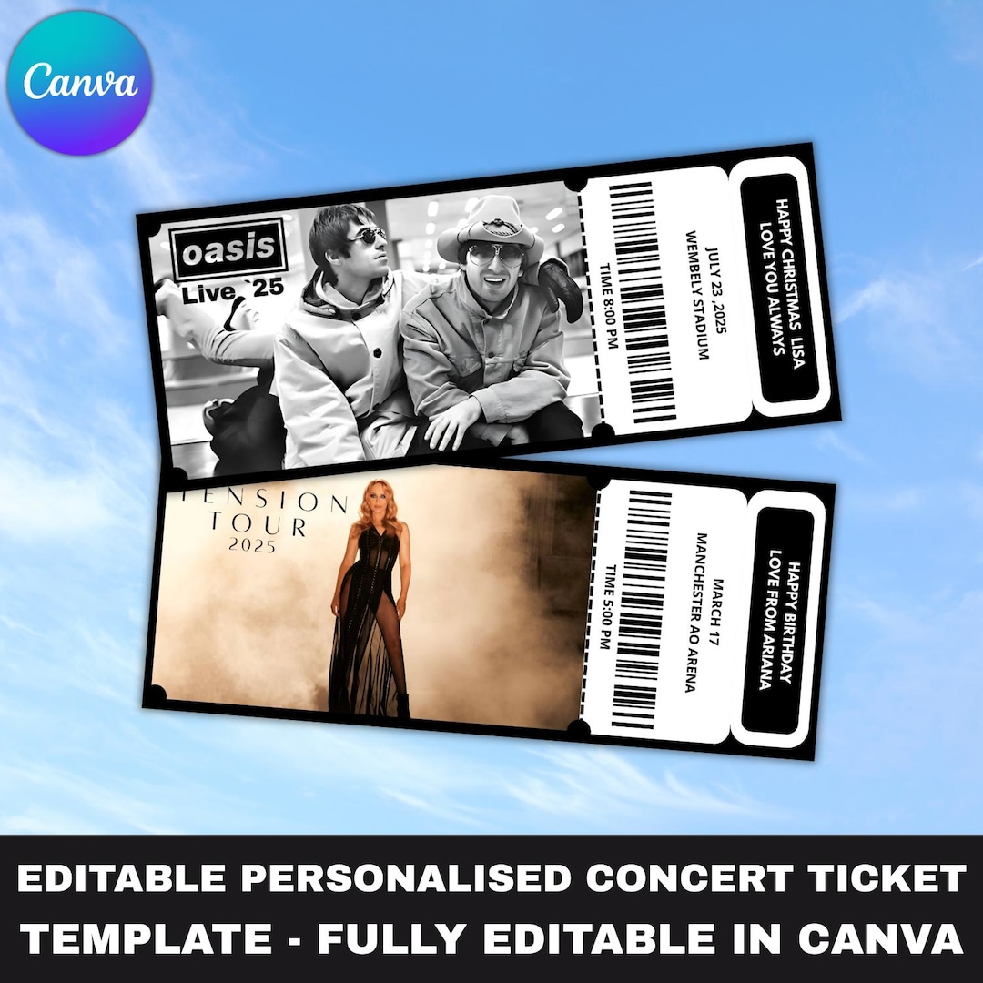 Editable Concert Ticket Template, Custom Concert Ticket Gift, DIY Event ...