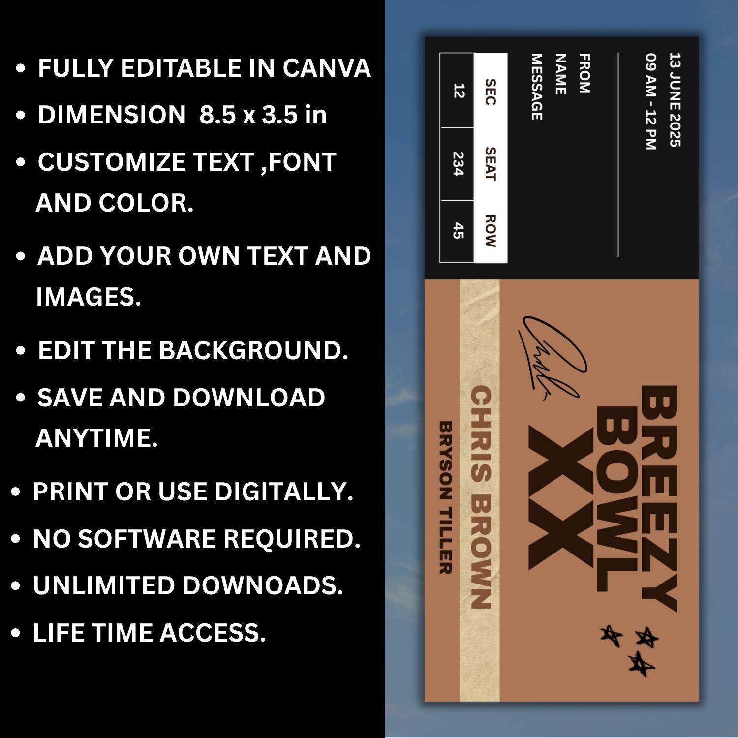 Chris Brown Breezy Bowl Concert Ticket, Instant Download Ticket Stub ...