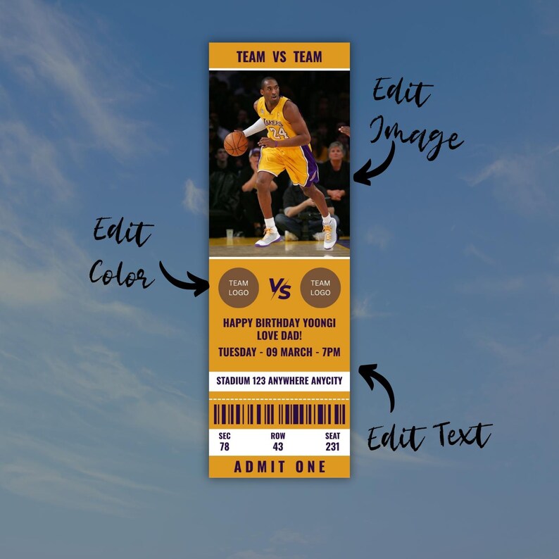 Editable Baseball Ticket Template, Custom Fake Baseball Ticket Template ...
