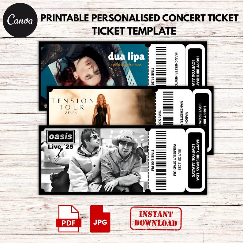 Editable Concert Ticket Template, Custom Concert Ticket Gift, DIY Event ...