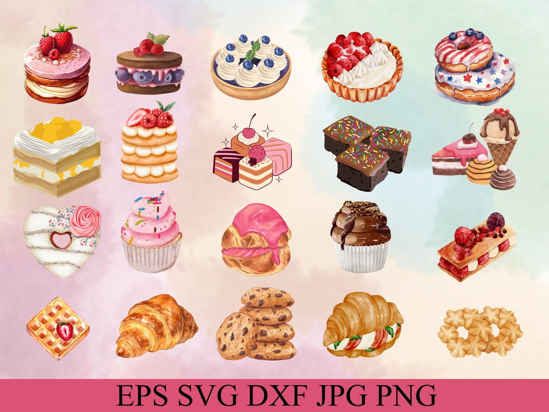 Watercolor Sweets Clipart, Sweet Tooth, Bakery Clipart, Baked Goods ...