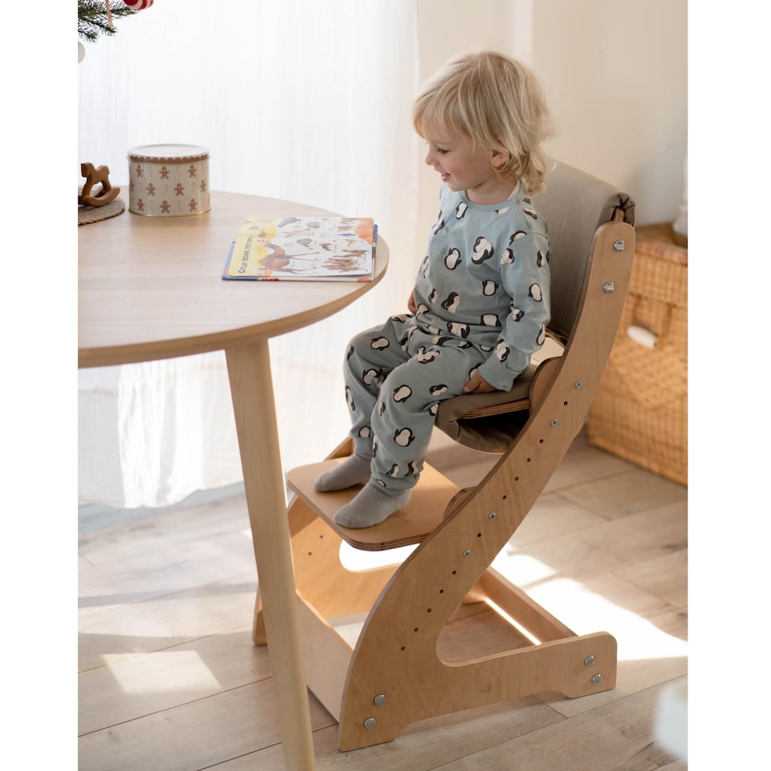 Montessori Wooden Adjustable High Chair – Baby Feeding & Learning ...