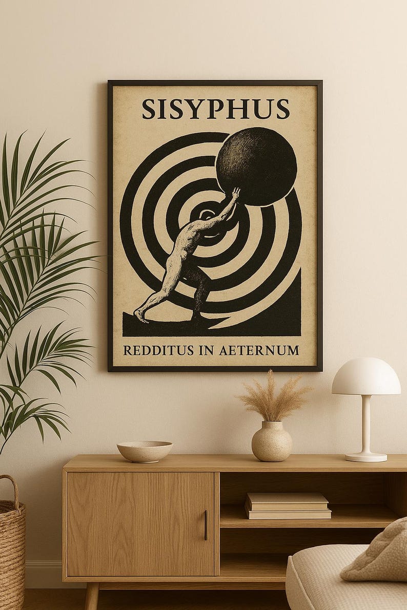 Sisyphus Art Print – Greek Myth Poster “redditus in Aeternum”, Vintage ...