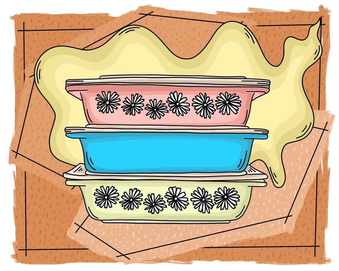 Pyrex Pink Daisy Pastel Bowl Stack Illustration Art Print - Etsy