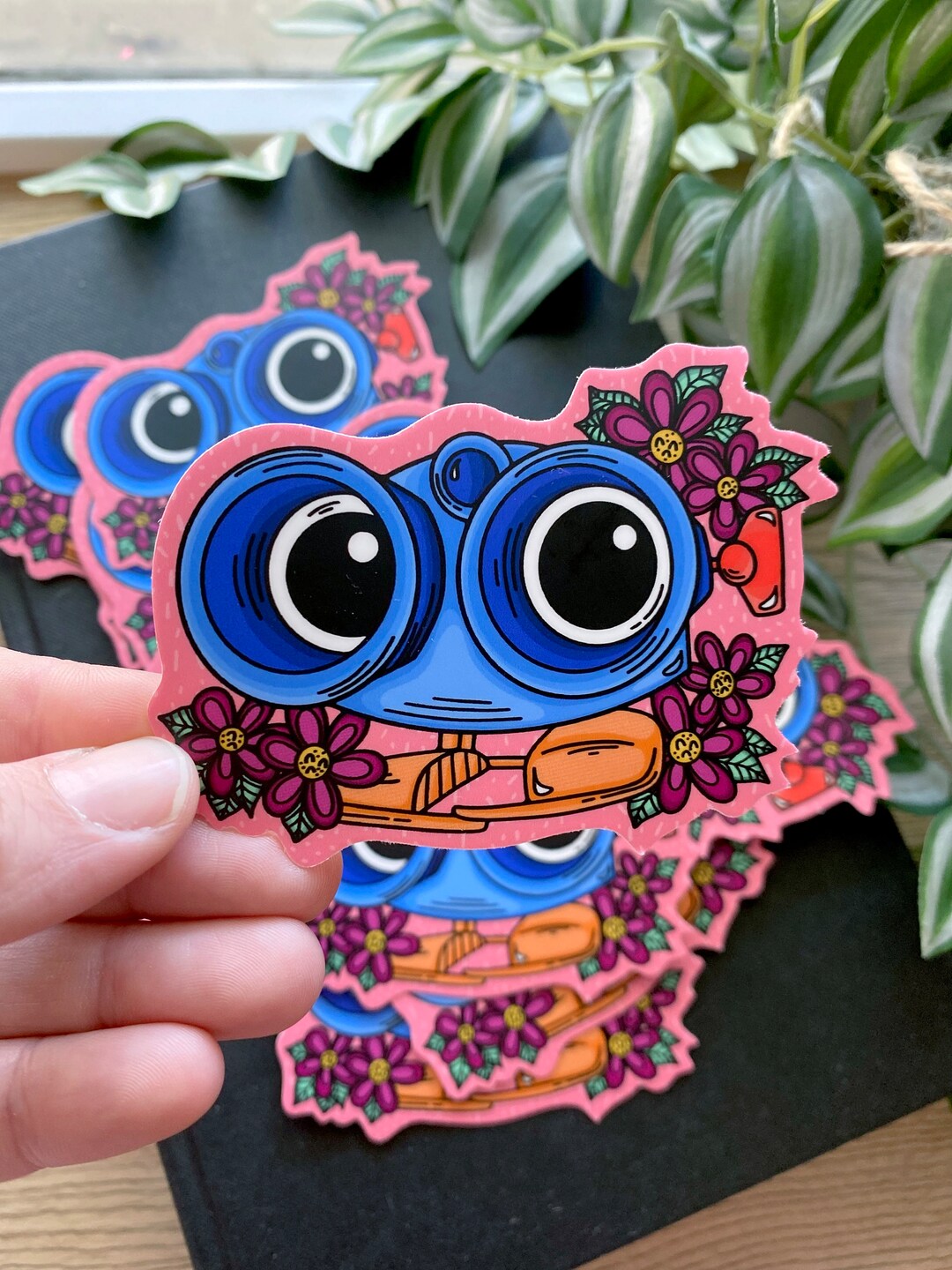 Lenny Toy Binoculars Tattoo Style Flowers 3.5x2.5 Waterproof Vinyl ...