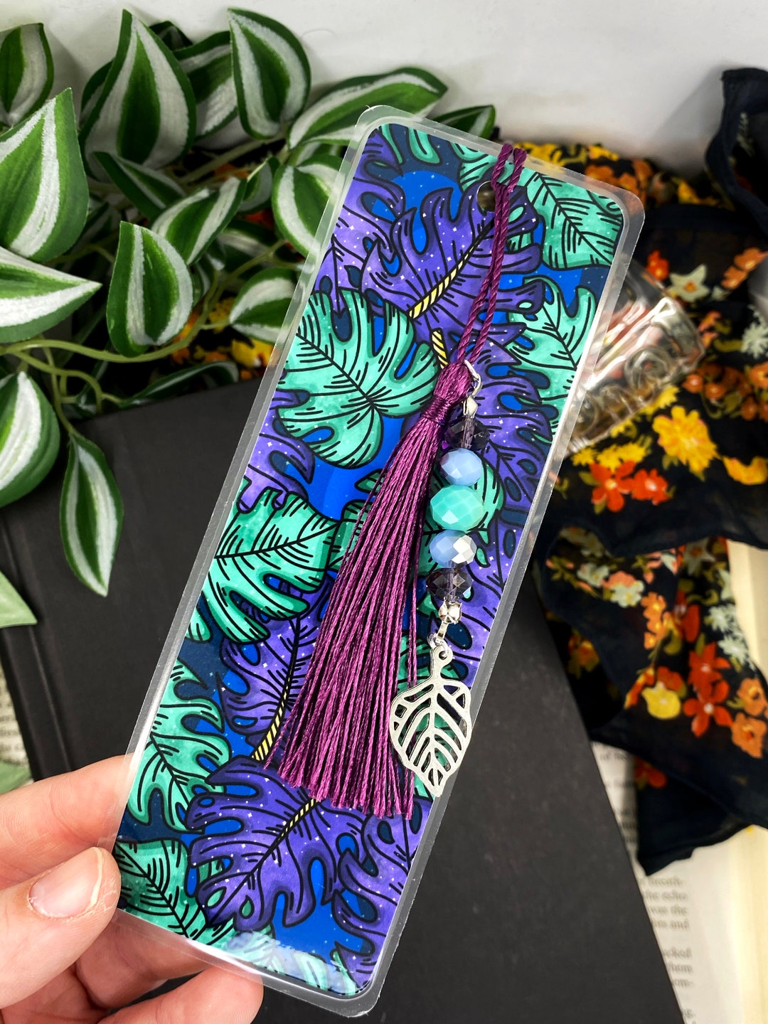 Mystical Monstera Leaf Tropical Star Floral Blue Purple Celestial ...