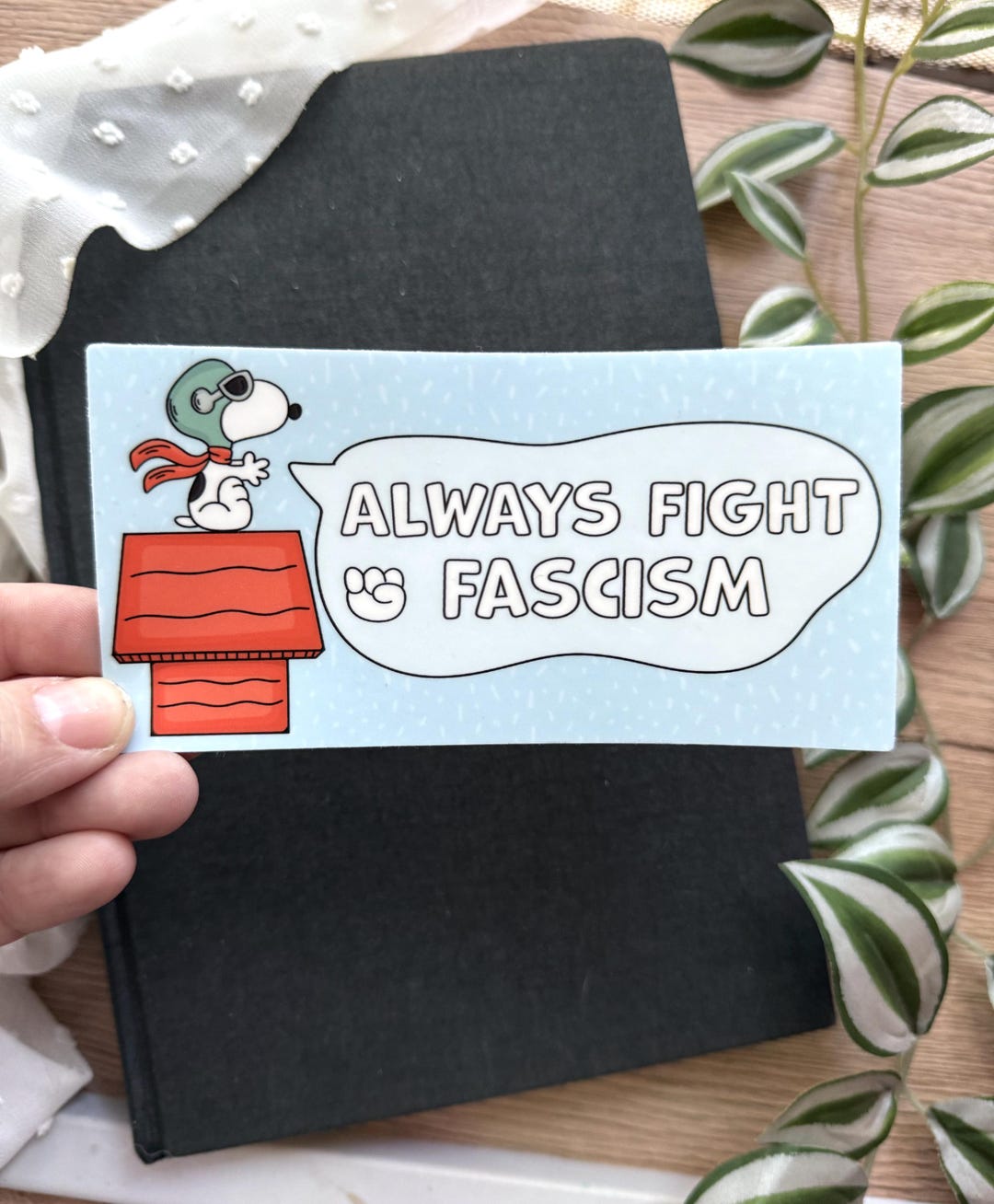 Peanuts Snoopy Red Baron Always Fight Fascism 5x2.5 Waterproof Vinyl ...
