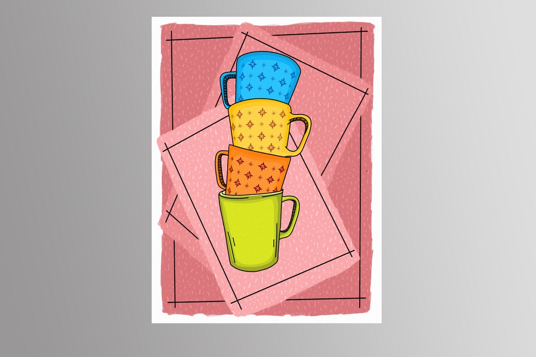 Pyrex Foulard Cup Stack Illustration Art Print - Etsy