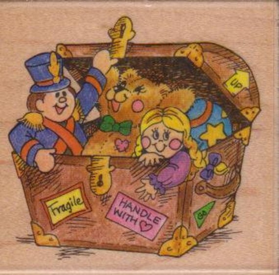 Happy Toy Chest / Toy Box Rubber Stamp Wood Mount | Etsy