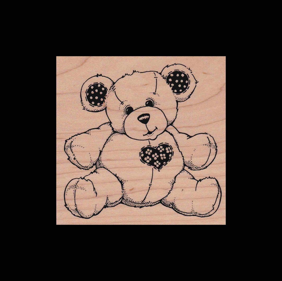 PSX Teddy Bear With Heart Rubber Stamp, Wood Mount - Etsy