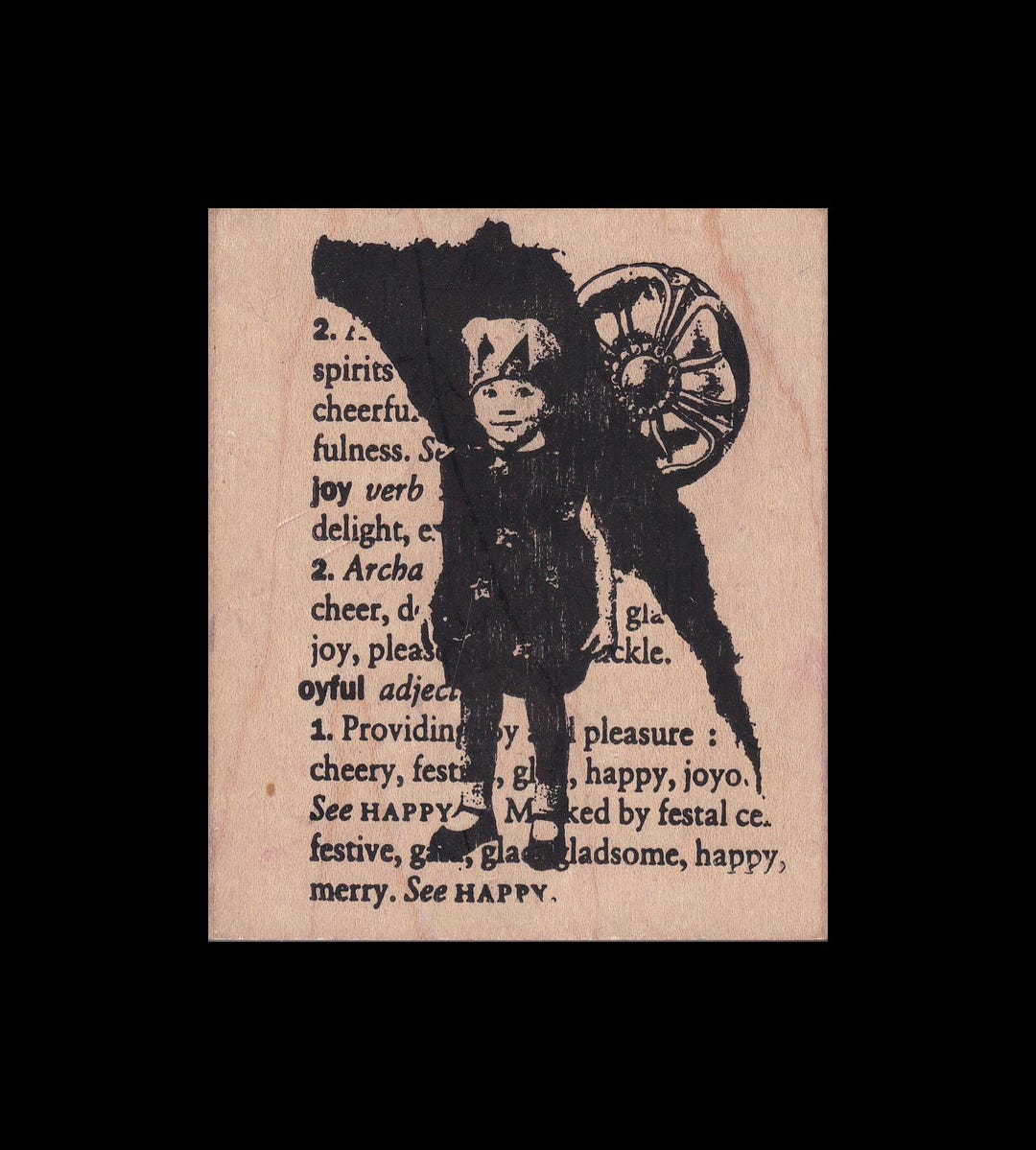 Vintage Rubber Stamp: Girl With Words in Background, Stampotique, Wood ...