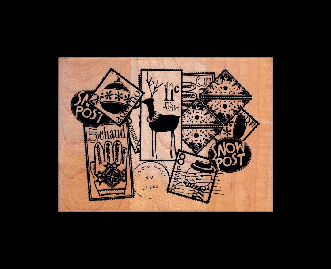 Snow Post Winter Collage Rubber Stamp, Wood Mount, Dawn Houser ...