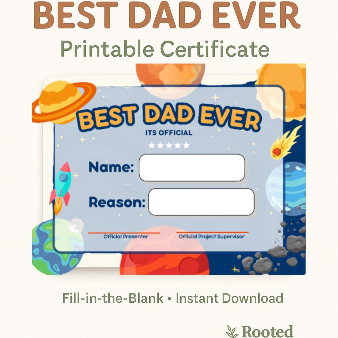 Best Dad Ever Certificate – Printable Father’s Day Award for Kids ...