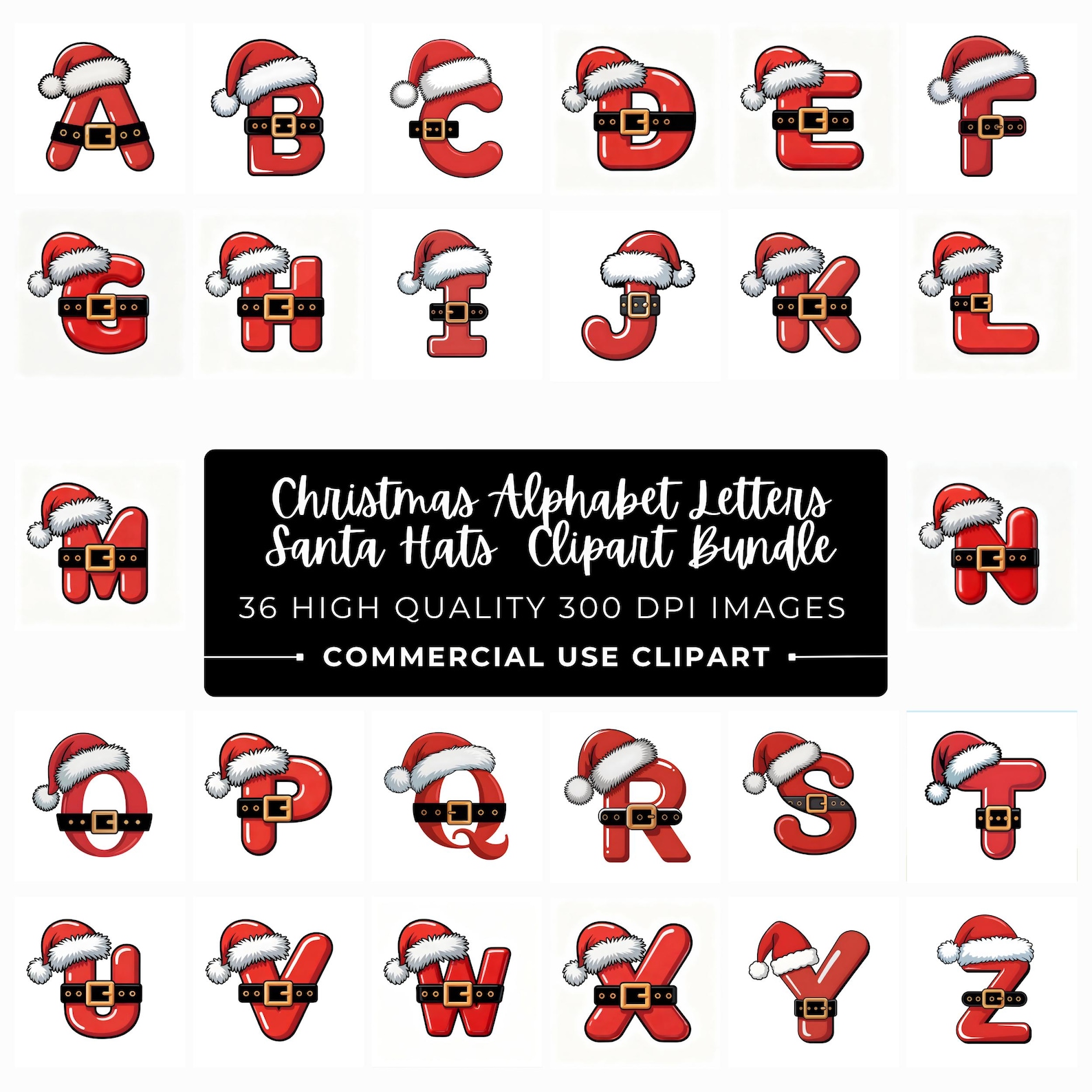 Christmas Alphabet Clipart | Festive Santa Hat Letters (digital ...