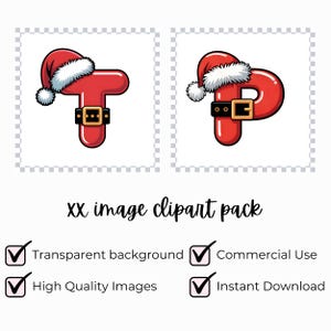 Christmas Alphabet Clipart | Festive Santa Hat Letters (digital ...