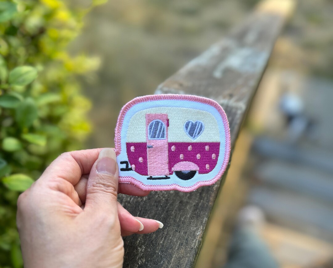 Pink RV Campervan Embroidered Patch - Iron or Sew on - Teardrop Trailer ...