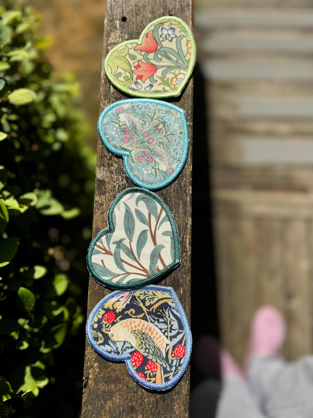 William Morris Fabric Heart Applique Patches - Strawberry Thief Navy ...