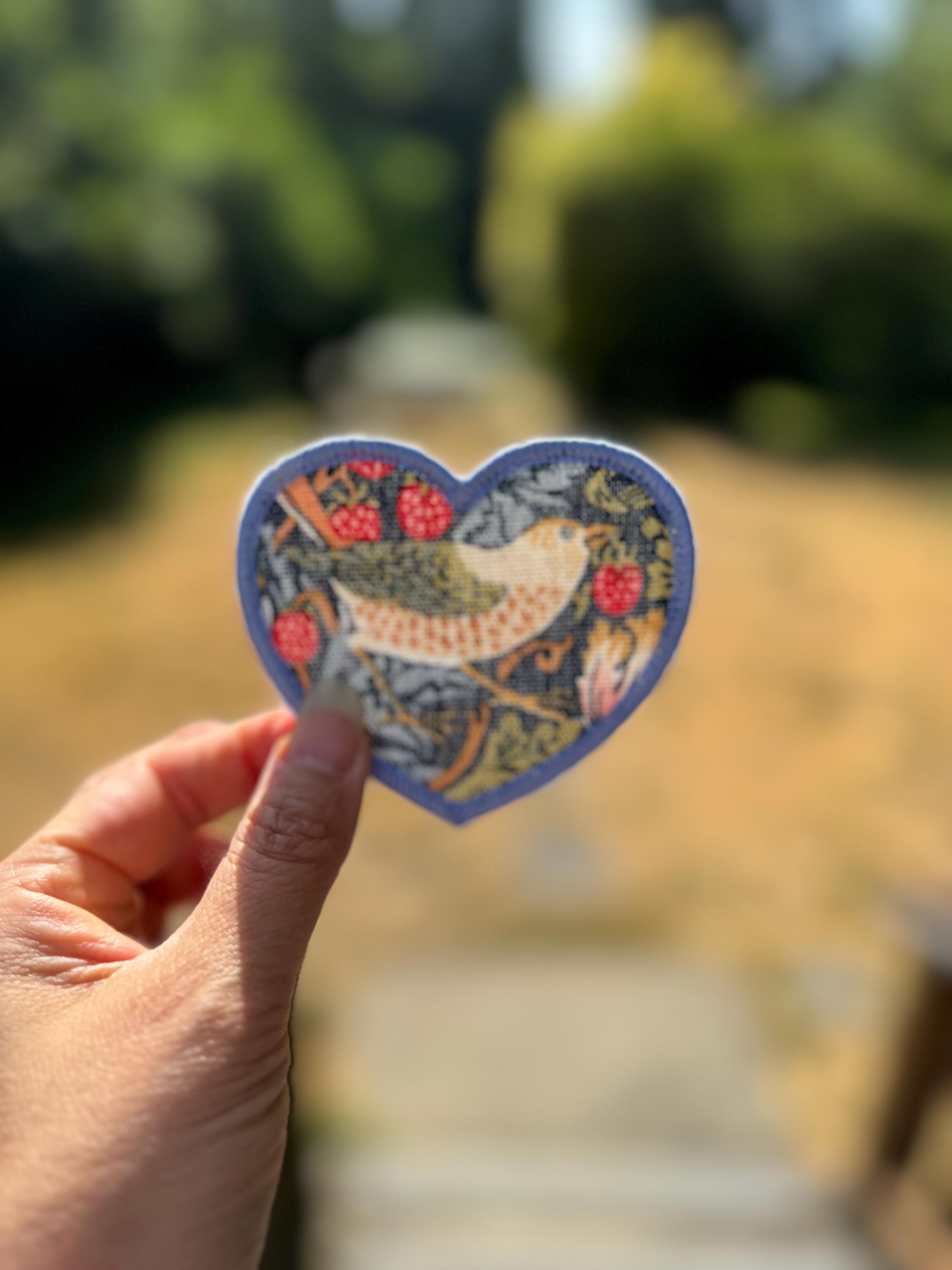 William Morris Fabric Heart Applique Patches - Strawberry Thief Navy ...
