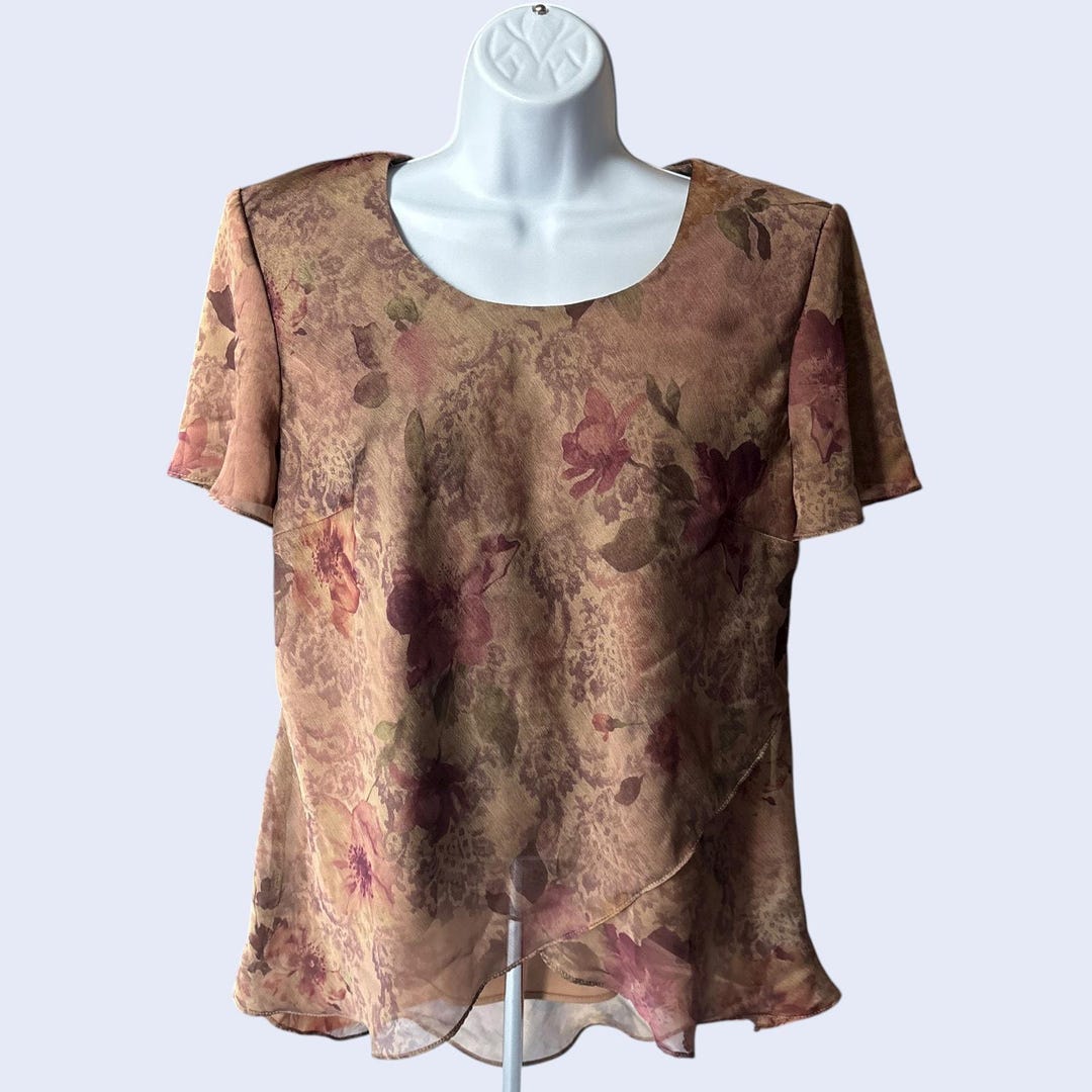 Floral Chiffon Overlay Blouse Sz 10 Mauve Rose Asym Hem Lined USA - Etsy