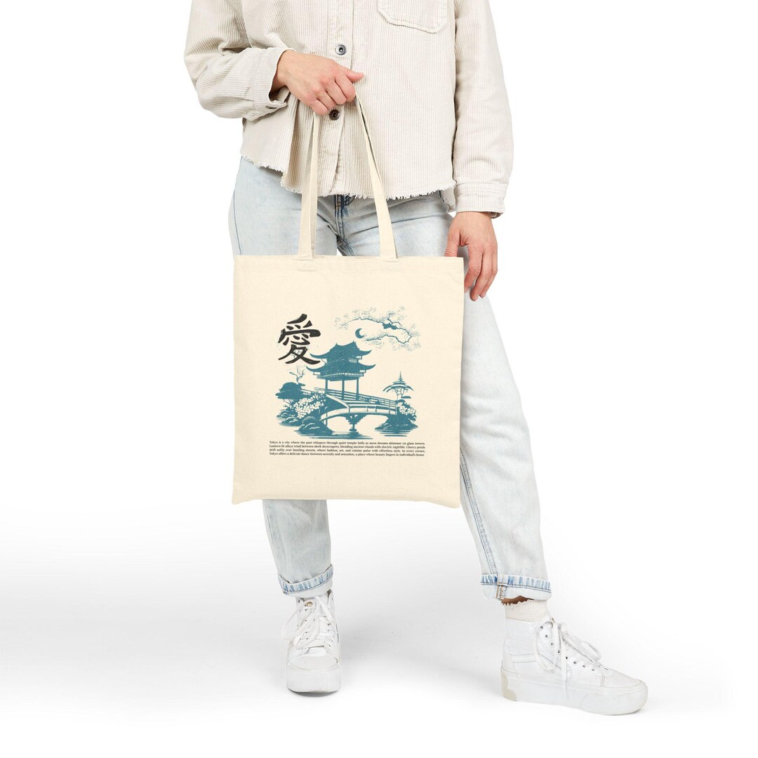 Japanese Tote Bag, Kanji Style Writing, Traveler Gift, Canvas Shoulder ...