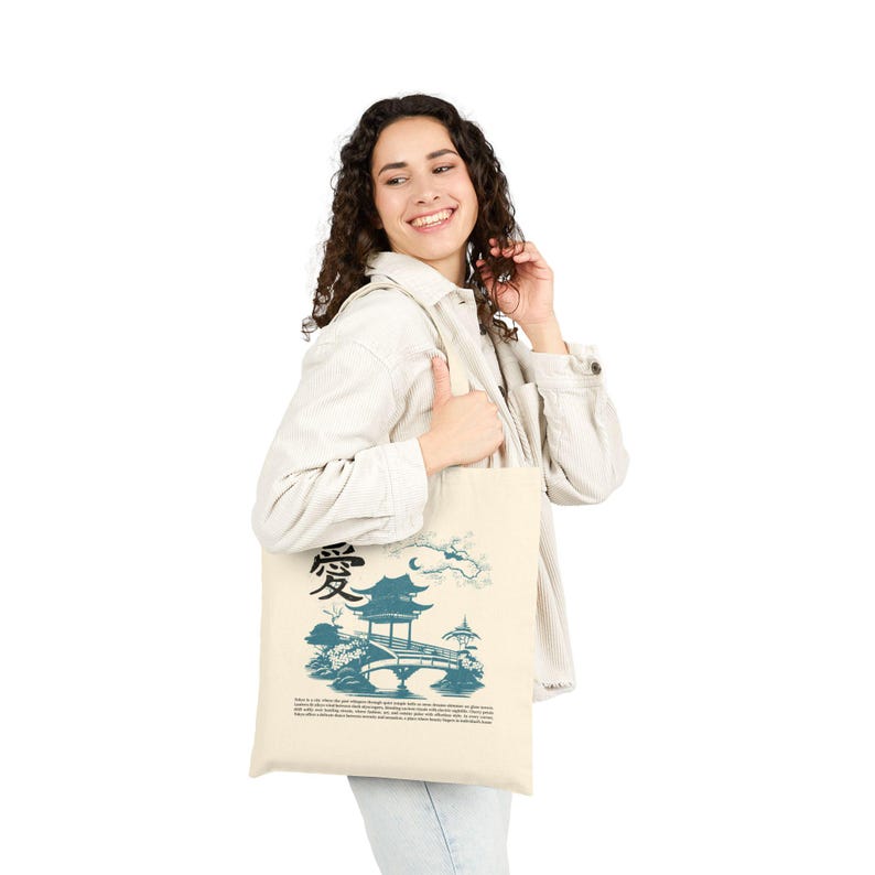 Japanese Tote Bag, Kanji Style Writing, Traveler Gift, Canvas Shoulder ...