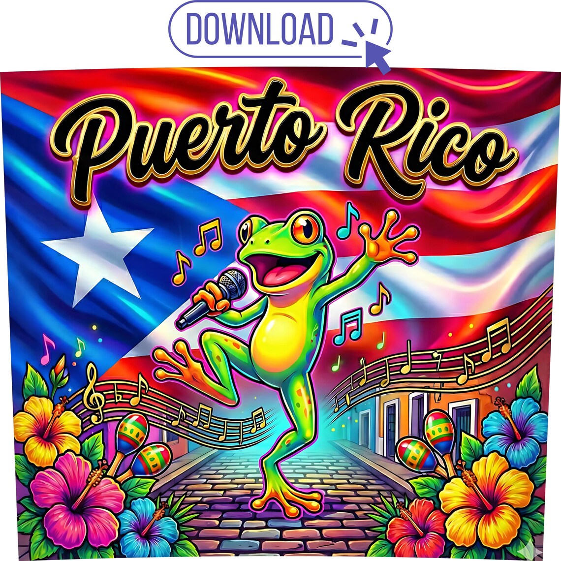 Puerto Rico Singing Coqui Frog Tumbler PNG, Flag Music Sublimation ...