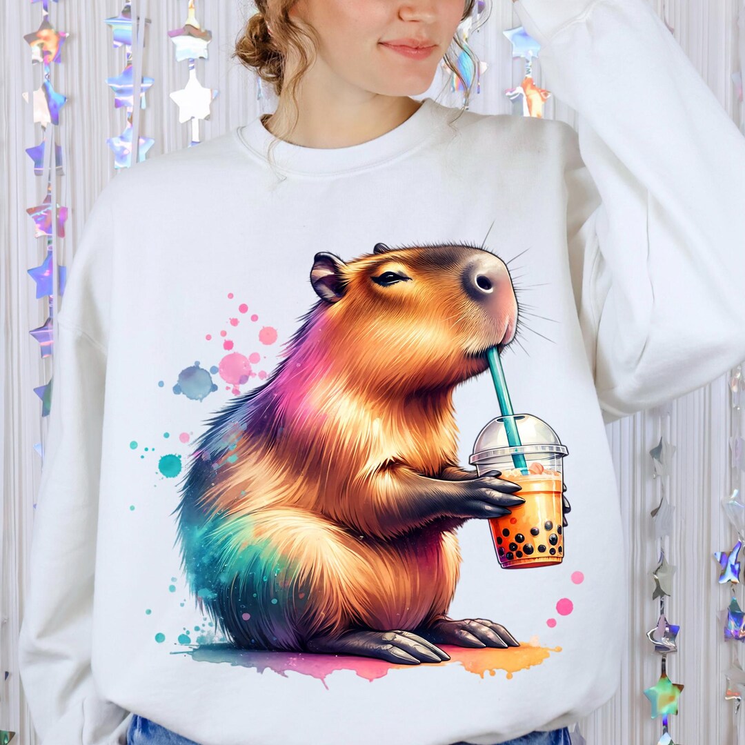 Rainbow Capybara Boba Tea PNG: Kawaii Animal Clipart - Etsy