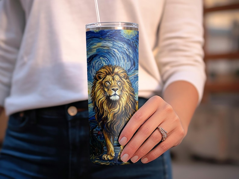 Starry Night Lion Tumbler Wrap, Van Gogh Inspired Sublimation Design ...