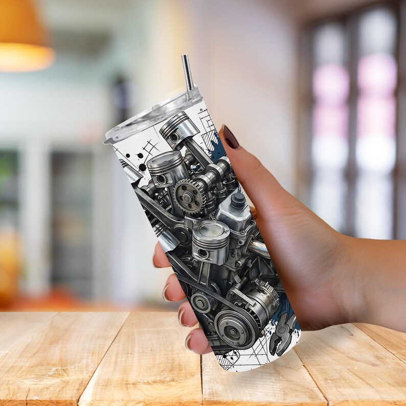Mechanic Engine Tumbler PNG, Grease & Gears Sublimation Wrap (digital ...