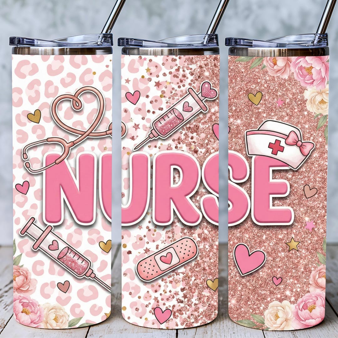 Pink Glitter Nurse Tumbler Wrap, Leopard Print, 20oz Skinny (PNG ...