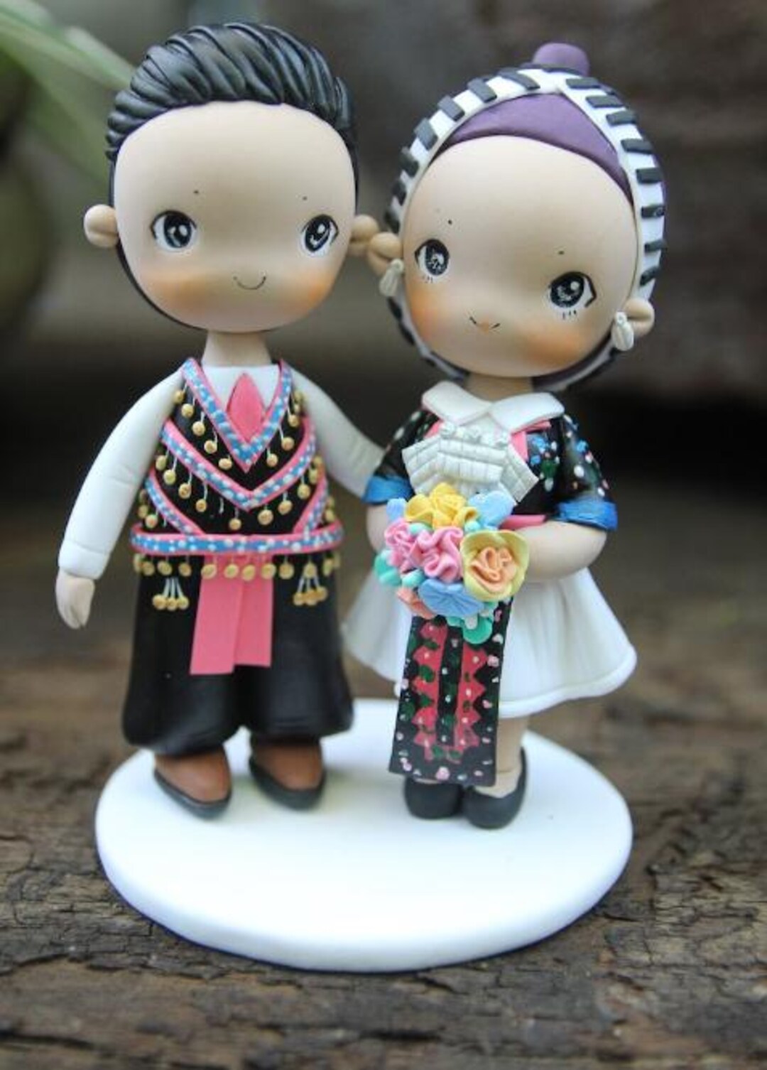 Hmong Wedding Cake Topper – Handmade Clay Miniature, Ethnic Attire - Etsy