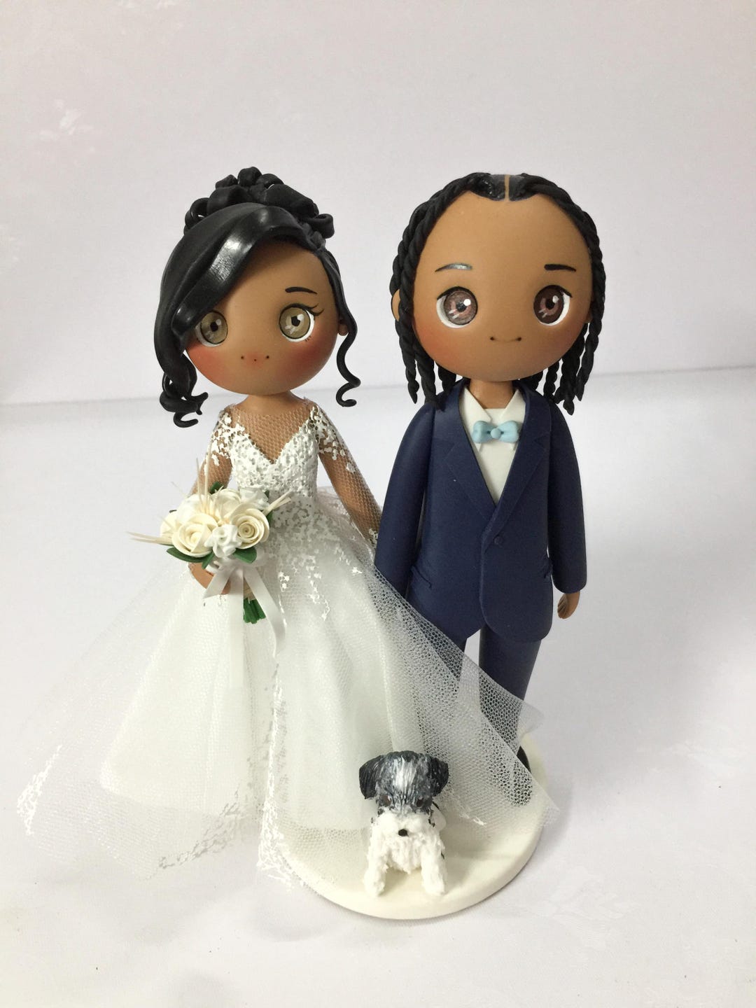 Brown Bride & Groom With a Dog Wedding Cake Topper, Cornrows Into ...