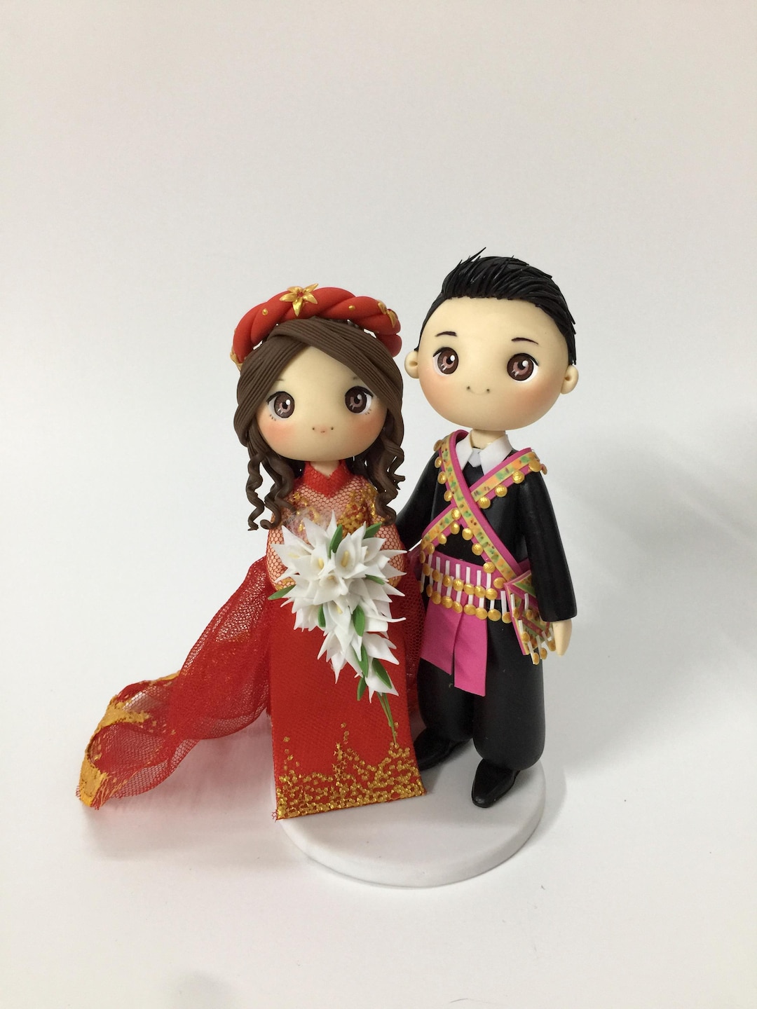 Ao Dai & Hmong Wedding Cake Topper, Ao Dai Bride and Hmong Groom Topper ...