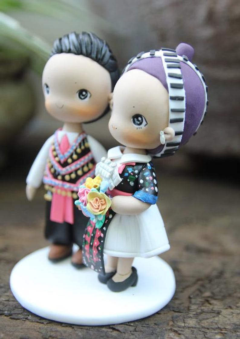 Hmong Wedding Cake Topper – Handmade Clay Miniature, Ethnic Attire - Etsy