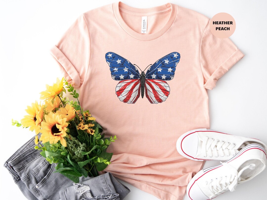 USA Flag Butterfly Shirt, Red White Blue 4th of July Tee, Patriotic ...