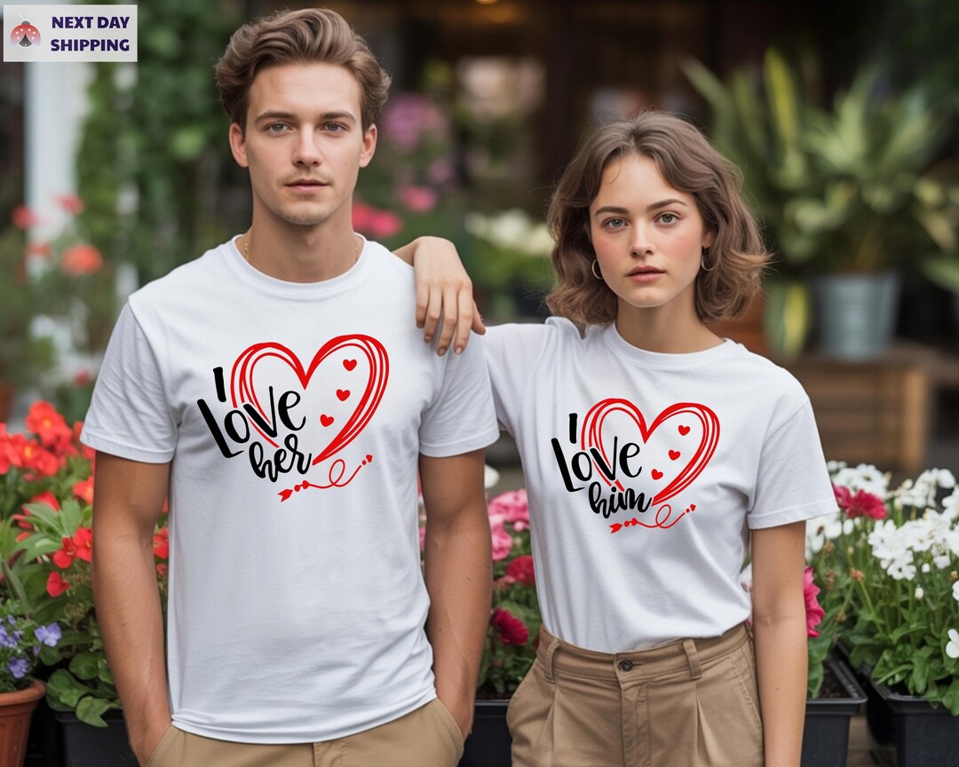 Matching Valentine Couple Shirts: Heart Design, His and Hers Tees ...