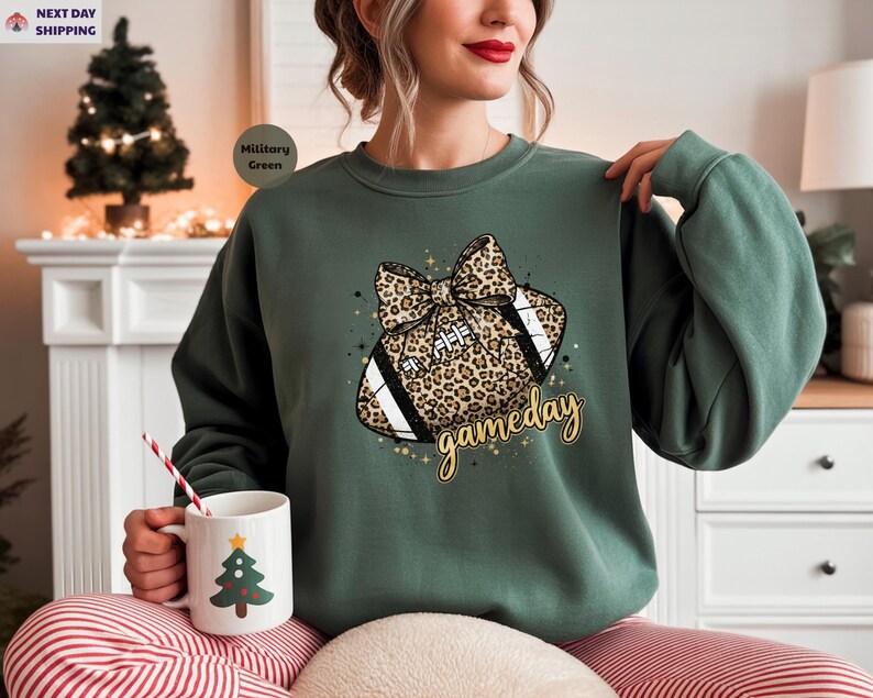 Gameday Leopard Bow Sweatshirt, Retro Football Crewneck, Cute Game Day ...