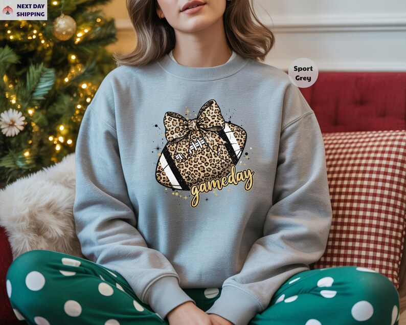Gameday Leopard Bow Sweatshirt, Retro Football Crewneck, Cute Game Day ...