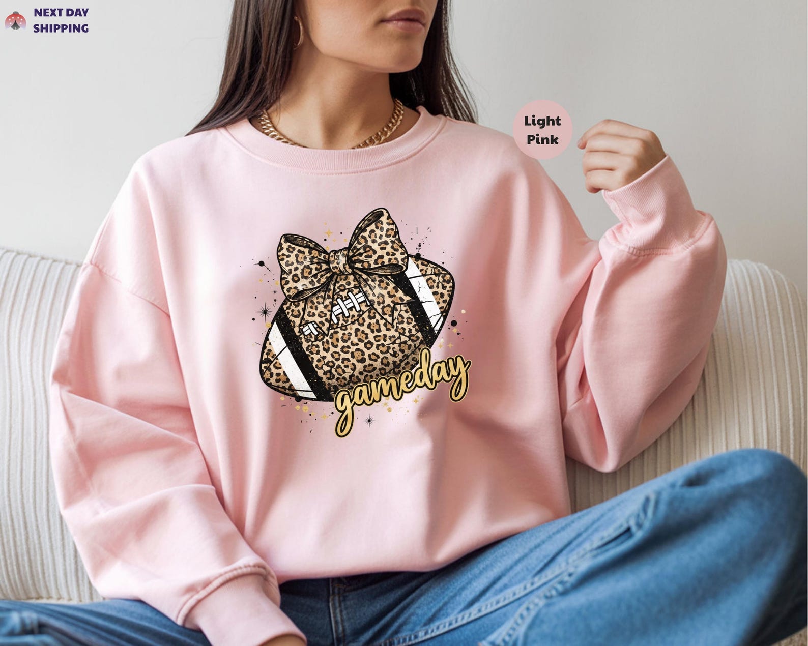 Gameday Leopard Bow Sweatshirt, Retro Football Crewneck, Cute Game Day ...