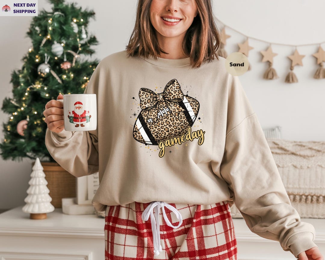 Gameday Leopard Bow Sweatshirt, Retro Football Crewneck, Cute Game Day ...