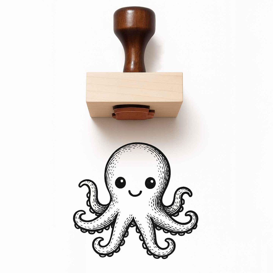 Smiling Octopus Rubber Stamp – Sea Creature, Baby Shower (2x2 or 3x3 ...