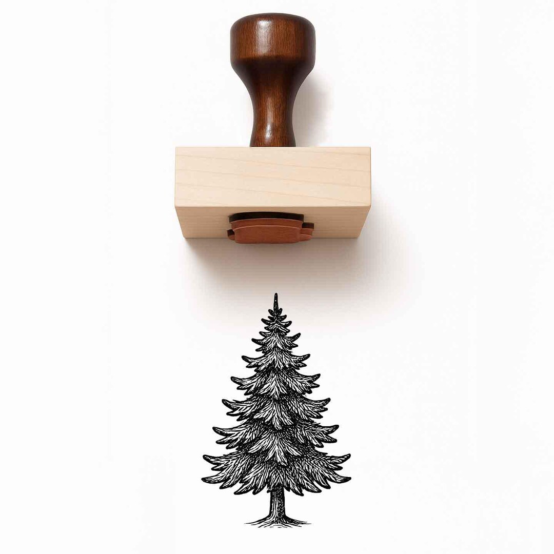 Evergreen Tree Rubber Stamp – Simple Pine Tree Design – Wood Mounted ...